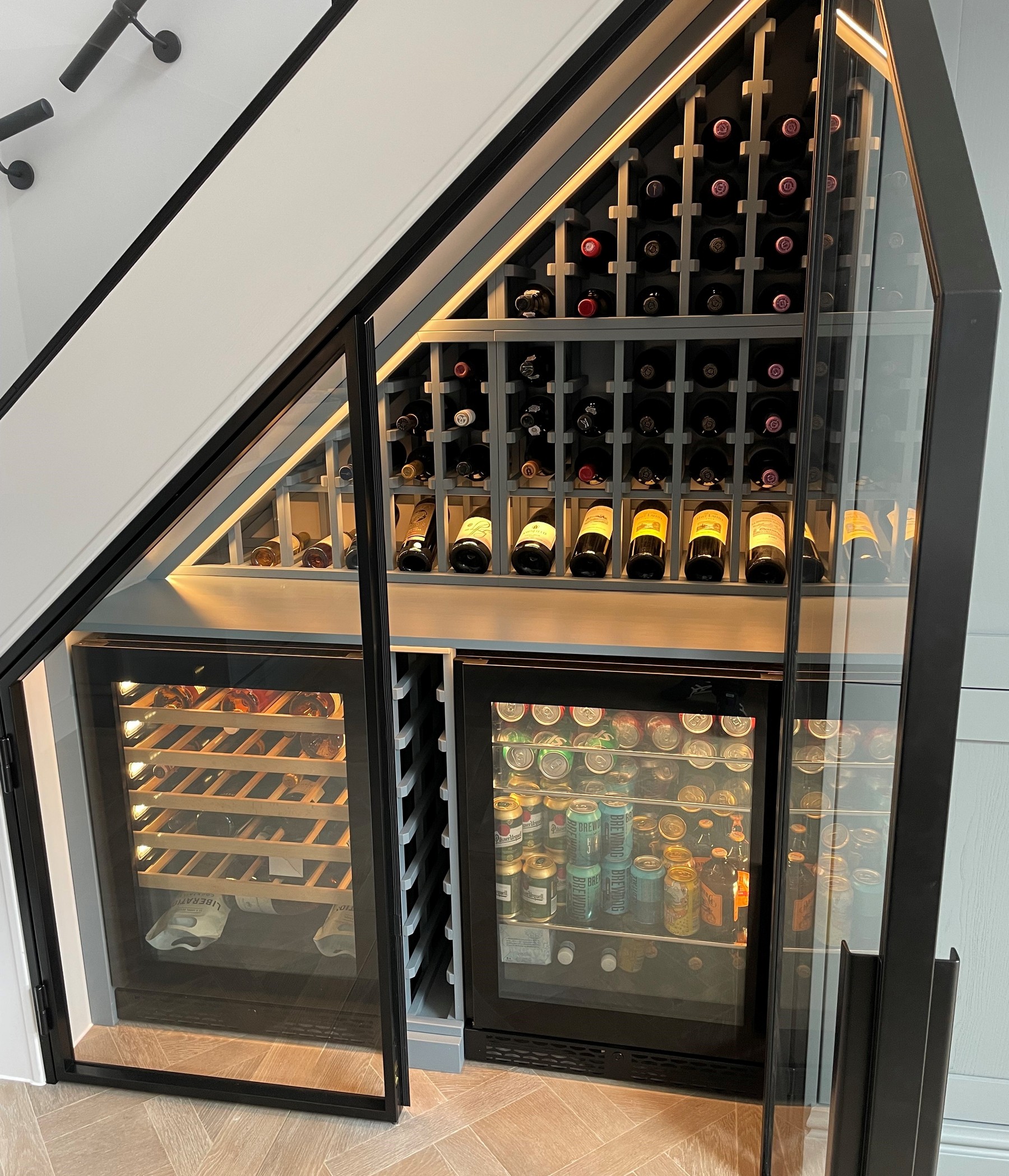 A Bespoke Glazed Understairs Wine Storage Solution | Wine Racks UK
